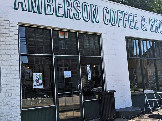 The white brick facade of Amberson Coffee & Grocer stands like a caffeinated beacon of hope in Indianapolis, promising liquid salvation to weary souls.