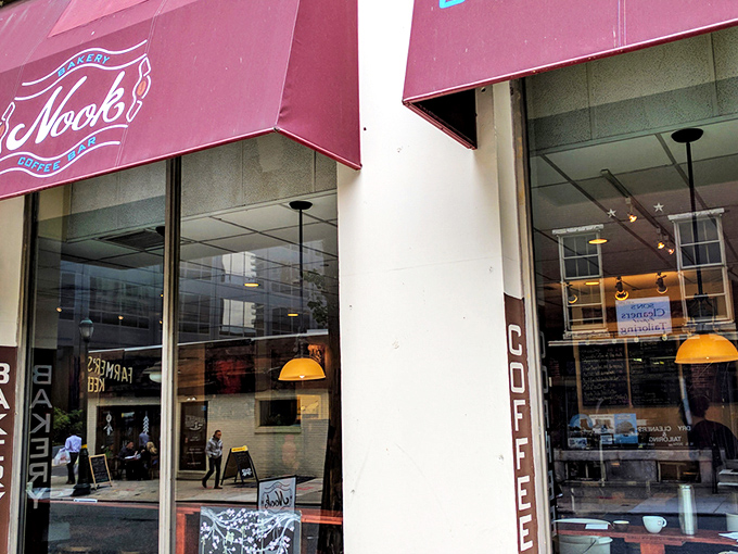 The iconic burgundy awnings and whimsical steaming coffee cup mural welcome you to this Philadelphia treasure &ndash; like a caffeinated beacon for the weary traveler.