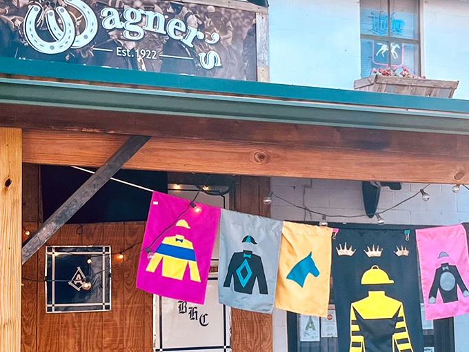 Wagner's exterior welcomes you with rustic charm and flower-filled barrels &ndash; like your favorite aunt's porch, if your aunt lived next door to Churchill Downs.