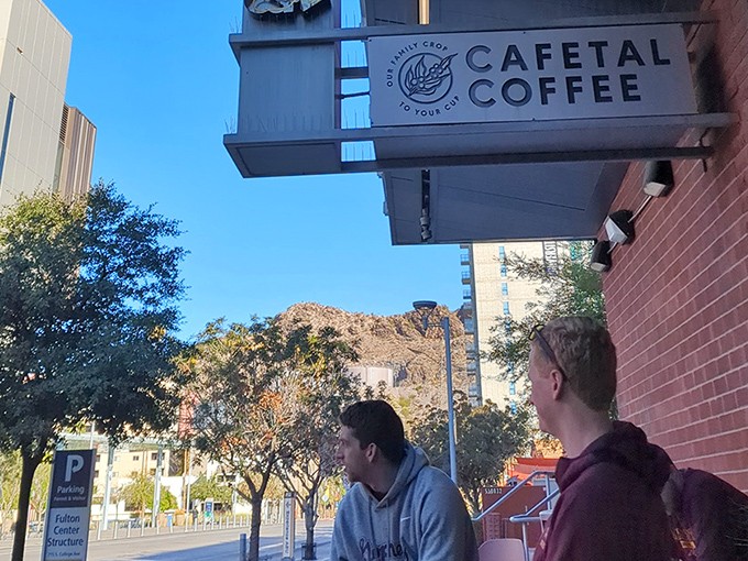 The sign says coffee, but what it really advertises is salvation from mediocre morning routines. Cafetal's exterior promises Colombian coffee excellence in the heart of Tempe.