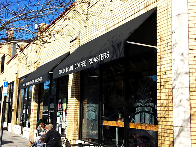 Bold Bean's unassuming brick exterior with navy awnings is like that friend who dresses simply but always has the most interesting stories to tell.