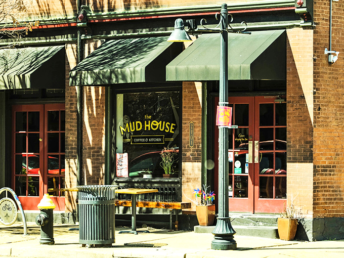 The corner brick building stands like a caffeinated sentinel on Cherokee Street, its classic St. Louis architecture promising refuge for coffee pilgrims.