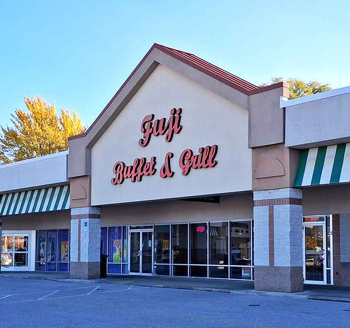The bold red lettering of Fuji Buffet & Grill beckons like a siren song to hungry travelers on Mentor Avenue. Your stomach knows what that sign promises.