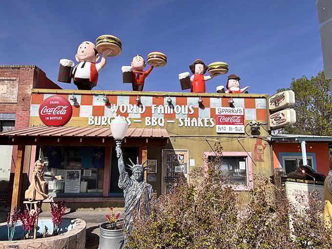 Roadside Americana at its finest! Vintage signs and colorful dinosaurs announce that this isn't your average small-town eatery&mdash;it's a full-blown experience.