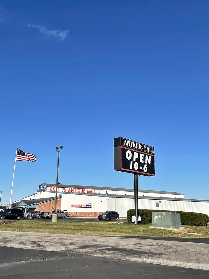 The unassuming exterior of Exit 76 Antique Mall belies the wonderland of nostalgic treasures waiting inside. Time travelers, your portal awaits!