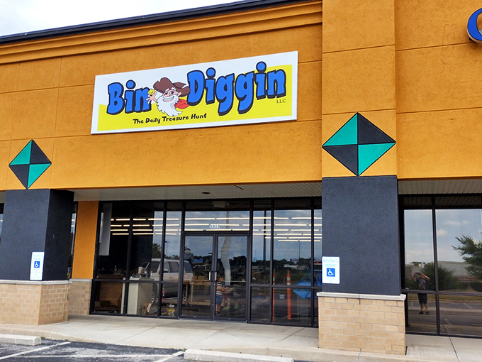 The bright yellow facade of Bin Diggin' promises treasure hunting adventures within. Like a retail Wonka factory, but the golden tickets are bargain prices.