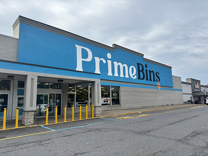 The bright blue storefront of Prime Bins stands out like a retail oasis in Wilkes-Barre, promising treasure hunters the thrill of the unexpected inside.