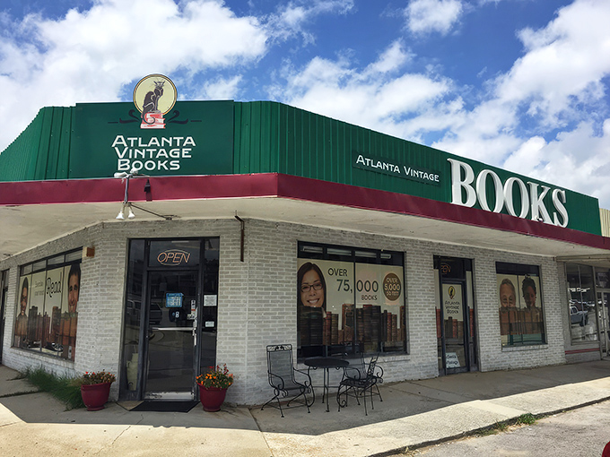 The unmistakable teal facade of Atlanta Vintage Books stands like a literary oasis in Chamblee. Book lovers, your mothership is calling.