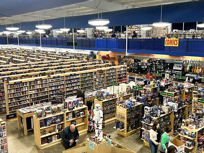 McKay's music section is a vinyl lover's paradise, where forgotten albums and hidden gems await discovery in meticulously organized rows. 