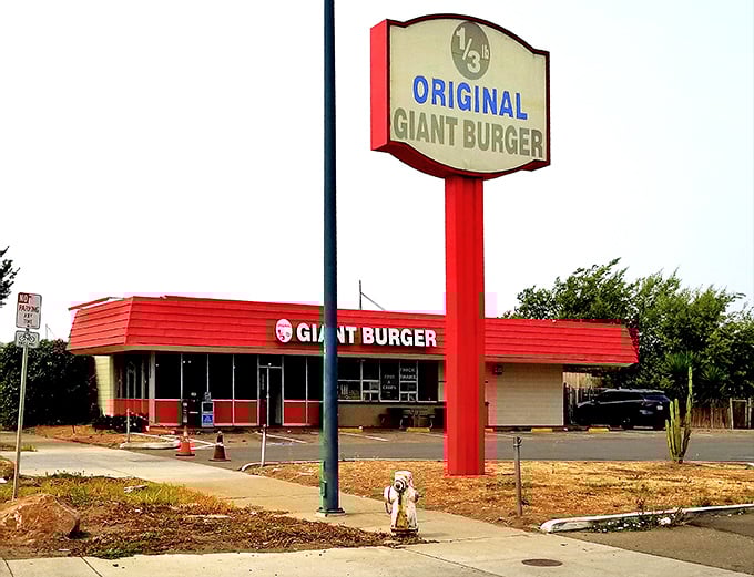 The iconic red-roofed Original Giant Burger stands like a beacon of burger hope on the San Leandro landscape. Simple, straightforward, and promising exactly what you need.