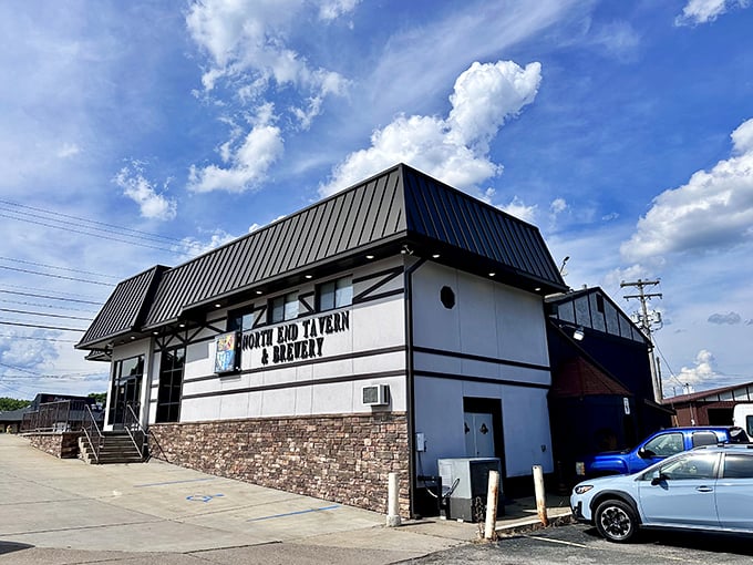 The unassuming exterior of North End Tavern & Brewery belies the culinary treasures within, like finding a diamond mine disguised as a garden shed.