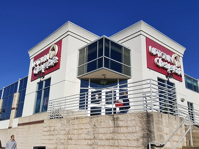 The modern, eye-catching exterior of Uptown Cheapskate stands out like a fashion beacon in Raleigh, promising treasure hunters a stylish adventure within.