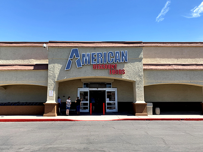 The unassuming exterior of American Discount Foods in Mesa hides a treasure trove of bargains within. Desert sunshine can't outshine these deals!