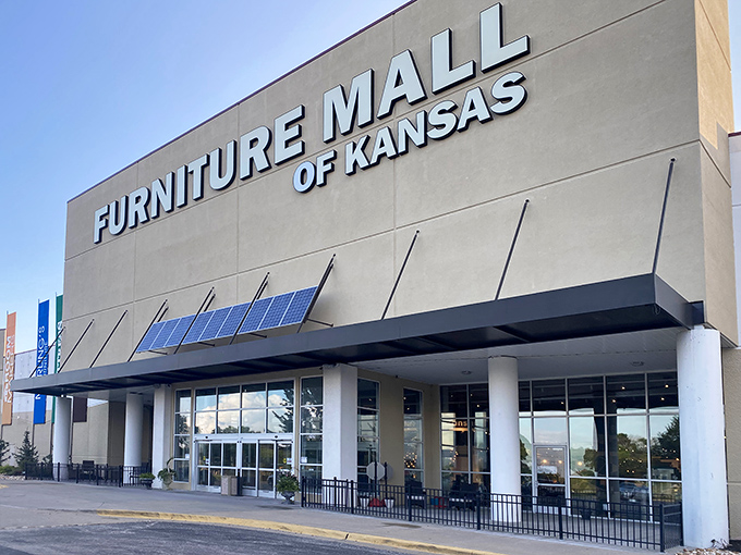 The exterior promises what lies within—a furniture wonderland that makes IKEA look like a corner shop. Kansas's answer to furniture dreams.