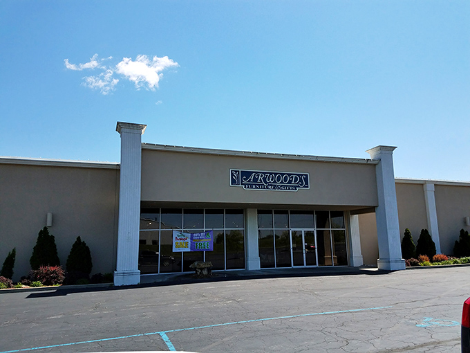 The unassuming exterior of Arwood's Furniture & Mattress hides a wonderland within, like finding a five-star restaurant in a gas station.