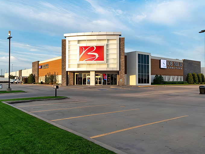 The iconic red "B" logo welcomes you like an old friend. This isn't just furniture shopping&mdash;it's the beginning of a home transformation adventure.