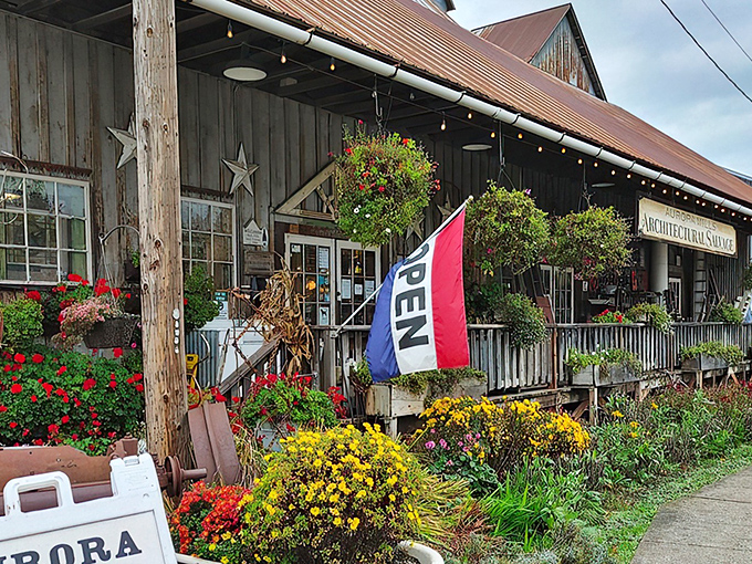 The weathered barn exterior of Aurora Mills isn't just a building&mdash;it's a time machine disguised as Oregon's ultimate treasure chest.