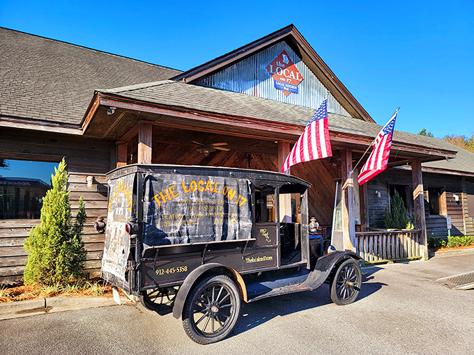 The rustic charm of The Local on 17 beckons from the roadside like a siren song for steak lovers. That weathered wood exterior hides culinary treasures within.