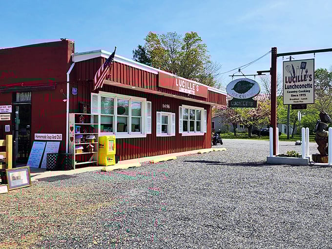 The brick-red exterior of Lucille's stands like a delicious mirage in the Pine Barrens, promising comfort food salvation to hungry travelers and locals alike.
