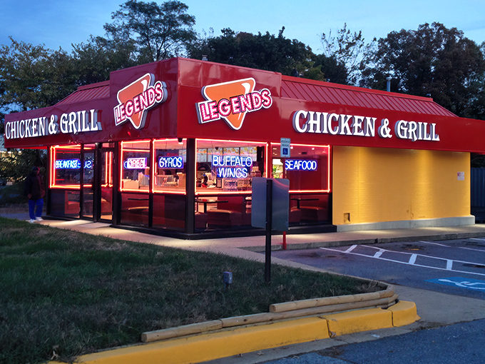 The neon-trimmed exterior of Legends Chicken & Grill glows like a beacon for fried chicken pilgrims, promising salvation from ordinary meals in strip mall heaven.