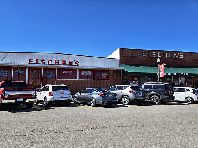 The unassuming exterior of Eischen's Bar hides Oklahoma's worst-kept culinary secret. Packed parking lot tells the real story—people know where the good stuff is.