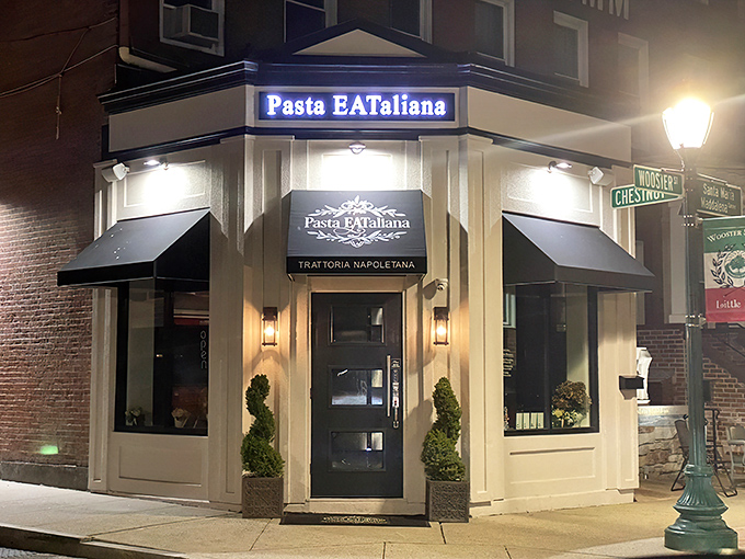 The corner spot that launched a thousand pasta cravings. Pasta EATaliana's elegant fa&ccedil;ade hints at the Neapolitan treasures waiting inside.