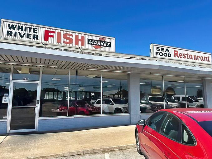 The unassuming storefront speaks volumes: full parking lot, simple signage, and the promise of seafood that makes Oklahomans forget they're landlocked.