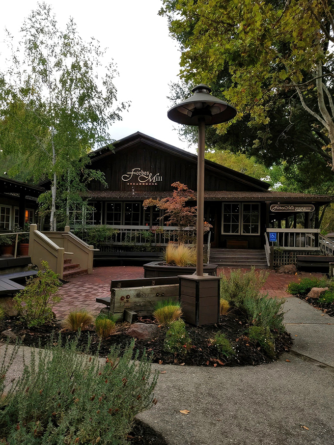 The rustic charm of Forbes Mill's exterior belies the culinary sophistication waiting inside. Those twinkling lights aren't just decoration—they're a beacon for steak lovers.