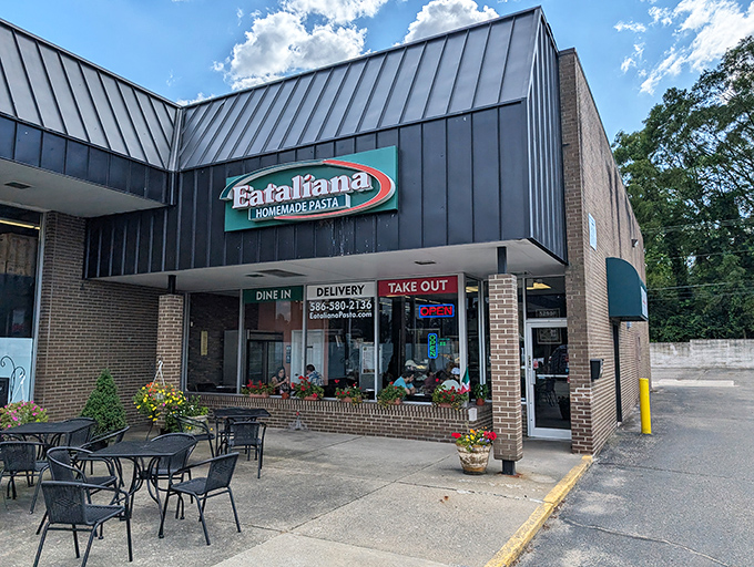 The unassuming storefront that houses pasta perfection. Eataliana's modest exterior in Shelby Township belies the culinary treasures waiting inside.