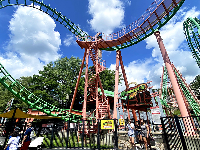 The twisting green and orange tracks of this coaster promise the kind of stomach-dropping thrills that make adults forget about mortgage payments.