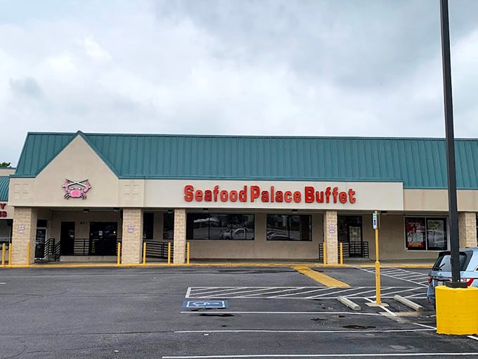 Blue skies and red letters &ndash; a humble storefront housing maritime treasures that would make Poseidon himself put on a bib.