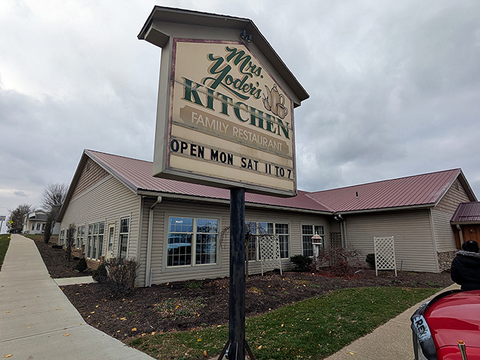 The unassuming exterior of Mrs. Yoder's Kitchen doesn't telegraph what awaits inside—a reminder that in Ohio's Amish Country, culinary treasures often hide in plain sight.