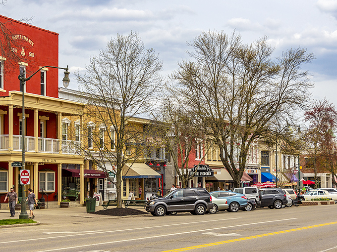 Broadway stretches before you like a movie set in Granville, where historic charm and small-town hospitality blend perfectly under Ohio's blue skies.