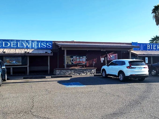 The unassuming exterior of Edelweiss Biergarten might make you wonder if your GPS has a sense of humor, but trust me&mdash;culinary treasures await within.