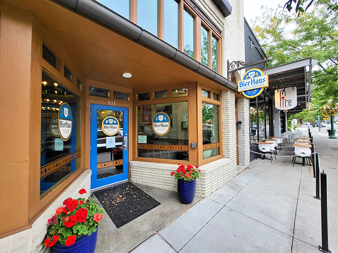 The blue door beckons like a portal to Bavaria, right in downtown Coeur d'Alene. Those red geraniums aren't just for show&mdash;they're practically shouting "Willkommen!"