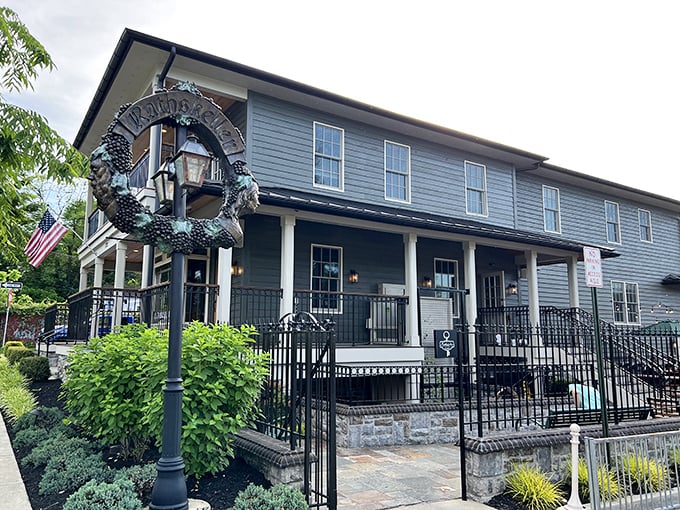 The blue-gray facade of Rathskeller stands proudly in Elkridge, welcoming hungry travelers with the promise of German comfort and Maryland hospitality.