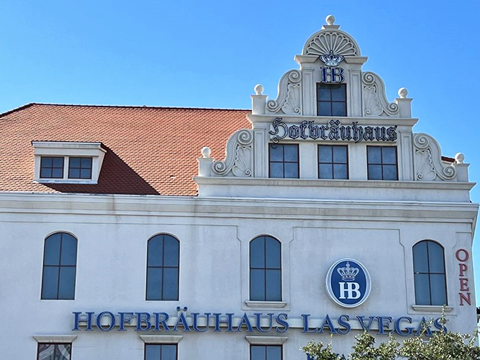The imposing fa&ccedil;ade of Hofbr&auml;uhaus Las Vegas stands like a Bavarian embassy in the desert, promising authentic German delights within.