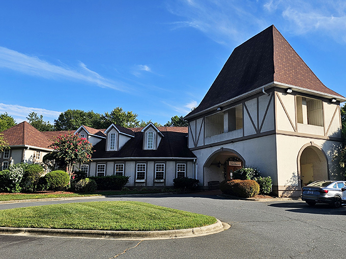 Bavaria meets the Carolinas in this charming Tudor-style exterior. The steep-pitched roof practically yodels "authentic German cuisine awaits inside!"