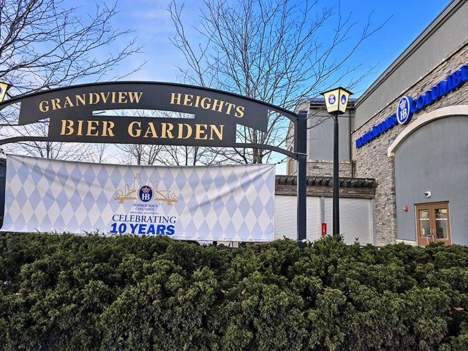 The iconic blue and white Bavarian pattern welcomes you to Grandview Heights Bier Garden, where a decade of bringing Munich to Ohio is proudly celebrated.