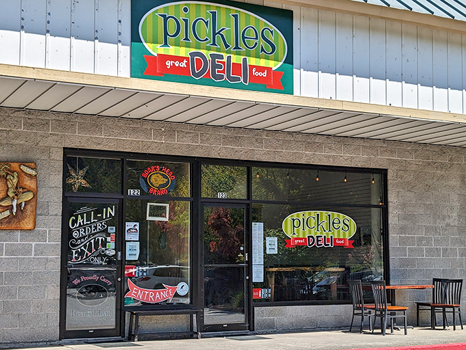 Welcome to sandwich paradise! Pickles Deli's cheerful exterior promises great food and doesn't disappoint. It's like finding a pot of gold at the end of a delicious rainbow.