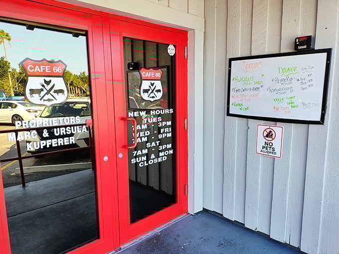 Storm clouds gather over this roadside gem, but inside Cafe 66, it's always sunny with a chance of nostalgia and perfectly crispy hash browns.