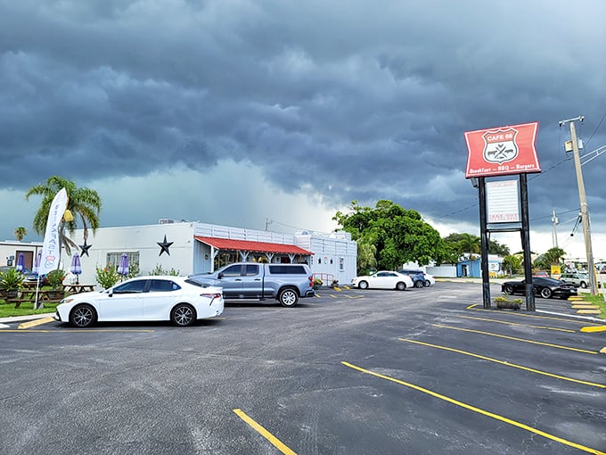 Storm clouds gather over this roadside gem, but inside Cafe 66, it's always sunny with a chance of nostalgia and perfectly crispy hash browns.
