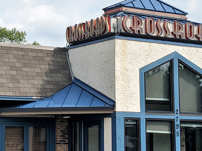 The blue-trimmed exterior of Crossroads Delicatessen stands like a beacon of comfort food in Minnetonka. No wonder locals line up on Mother's Day!