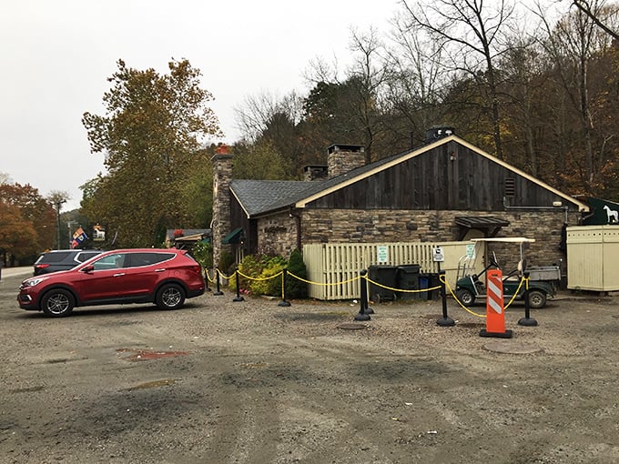 A rustic stone and timber haven nestled among Connecticut's autumn foliage, The White Horse looks like it was teleported straight from the Cotswolds.