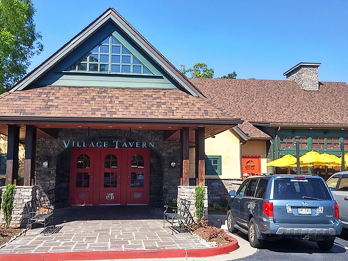 Those iconic red doors might as well have a sign that reads "Prime Rib Pilgrimage Starts Here." The stone fa&ccedil;ade and peaked roof promise comfort before you even step inside.