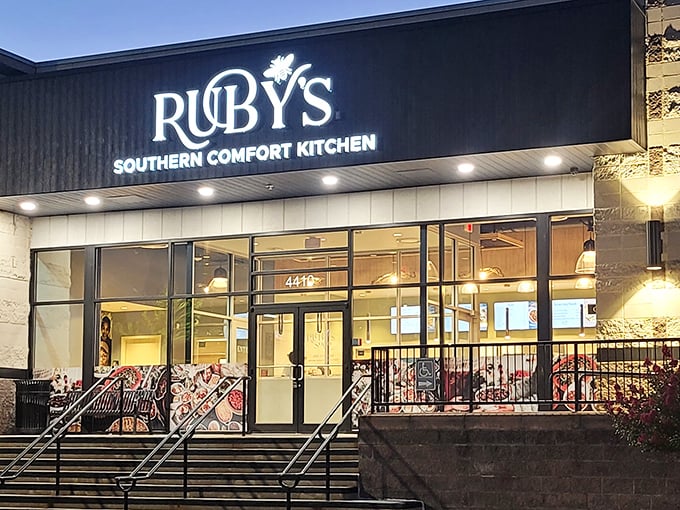 Ruby's modern exterior blends contemporary design with Southern hospitality. The inviting patio practically begs you to sit a spell and stay awhile.
