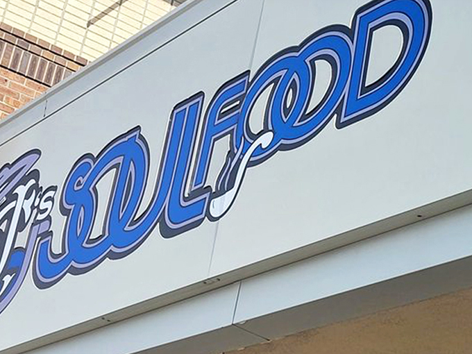 The bright blue sign of CJ's Soul Food beckons like a neon promise of Southern comfort in suburban Westerville. No fancy frills needed when the food speaks this loudly.