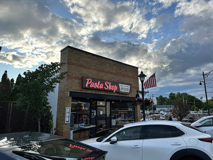 The brick fa&ccedil;ade and classic red signage of The Pasta Shop in Denville promises no gimmicks&mdash;just serious Italian goodness waiting inside.