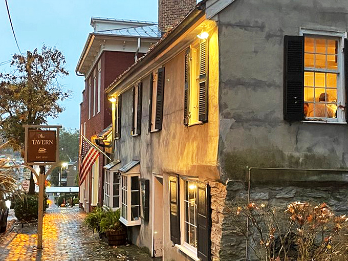 The Tavern's 1779 facade stands like a colonial time capsule with guest rooms that once housed presidents, kings, and weary travelers seeking a good night's rest and a hearty meal.