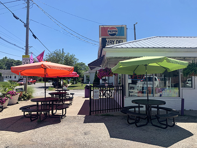 The iconic Dairy Del sign has been beckoning Louisville ice cream lovers since 1951. Those vibrant umbrellas are like beacons of joy on a hot Kentucky day.